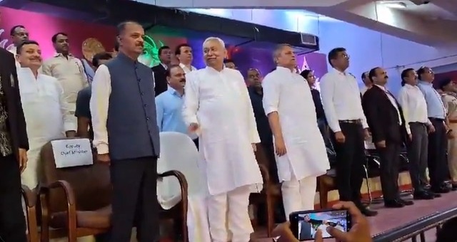 Bihar CM Nitish Kumar seen 'talking' during national anthem: Watch