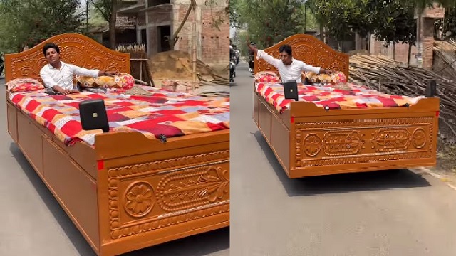 WATCH: Man converts bed into moving car, video goes viral